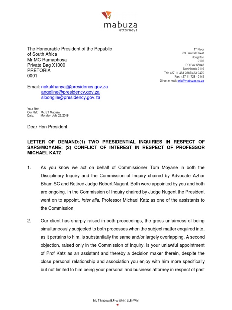 Letter To President Ramaphosa 2.7.18 | PDF | Bias | Public Law