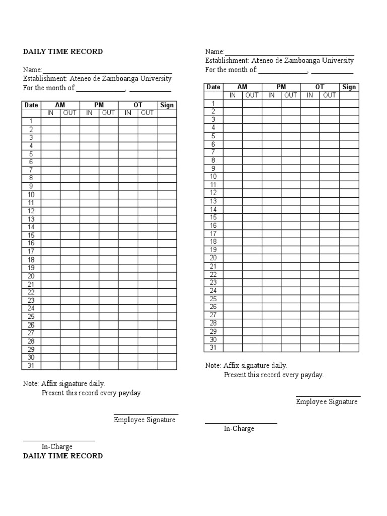 Daily Time Record Form | PDF