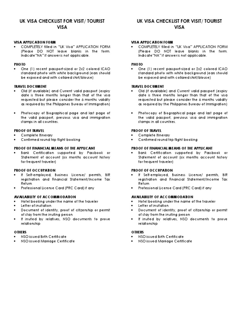 UK Checklist | PDF | Travel Visa | Passport