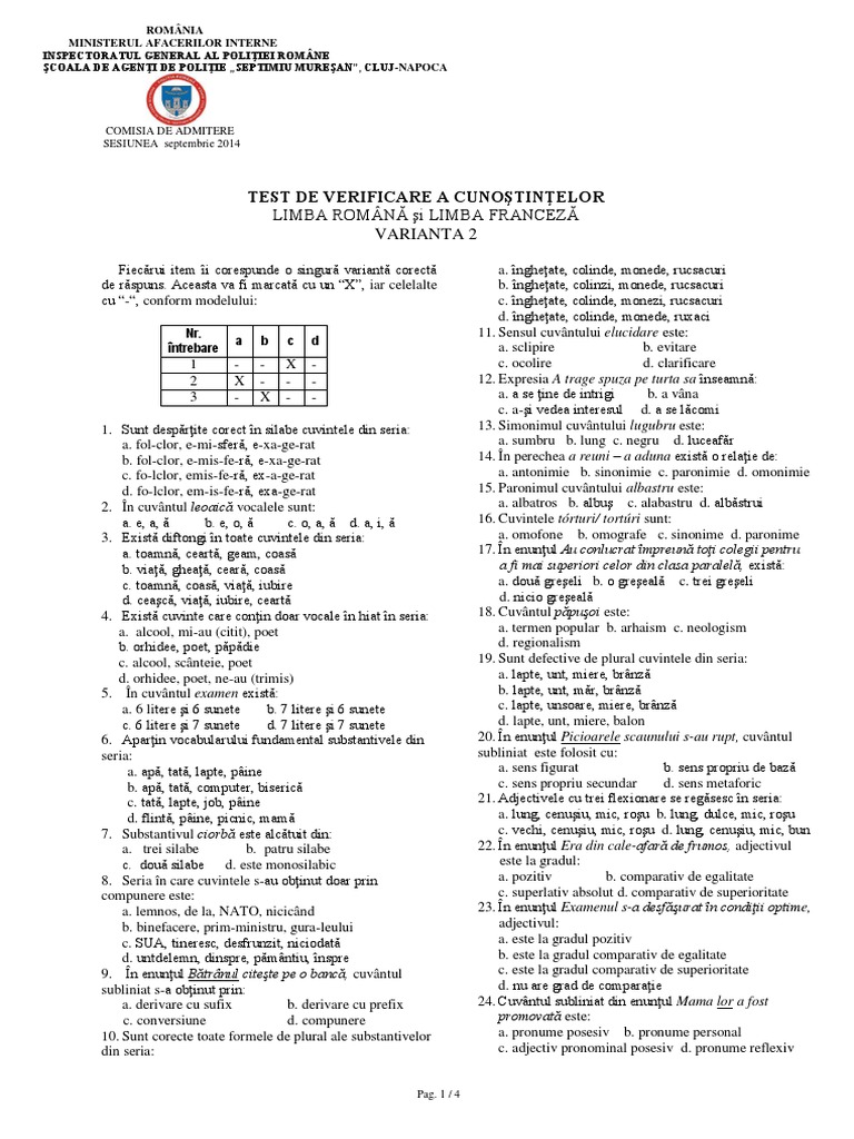 Test Romana Franceza | PDF