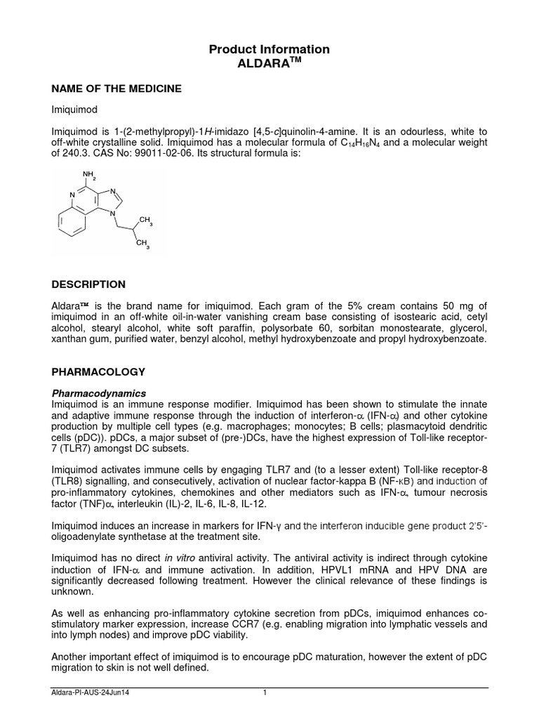 Product Information Aldara: Name of The Medicine | PDF | Clinical Trial ...