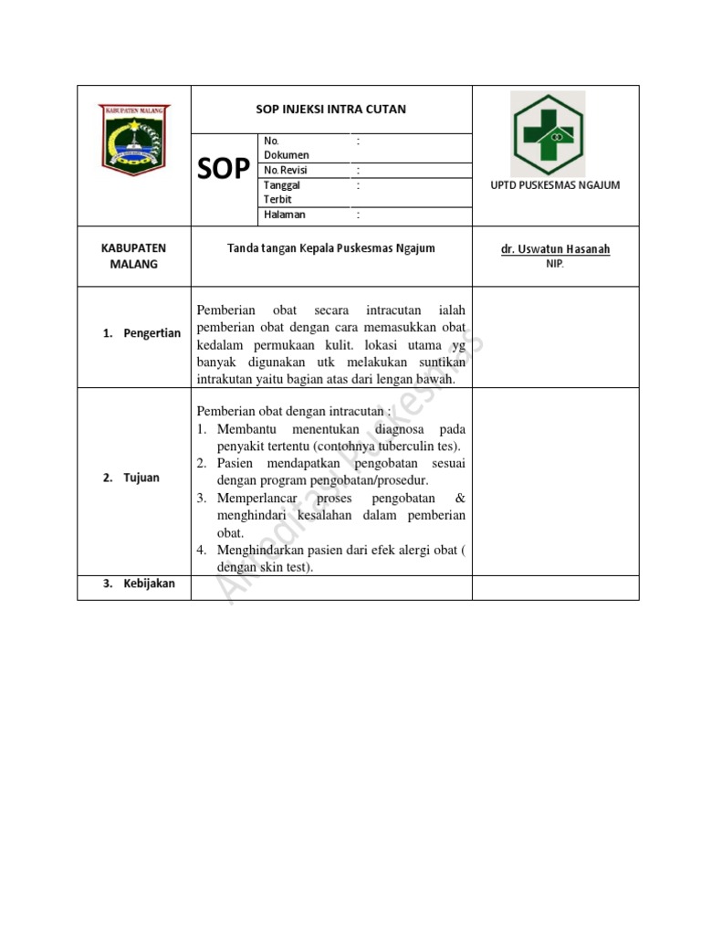 Sop Pemberian Inj. IV, Im, Ic, SC Lengkap | PDF