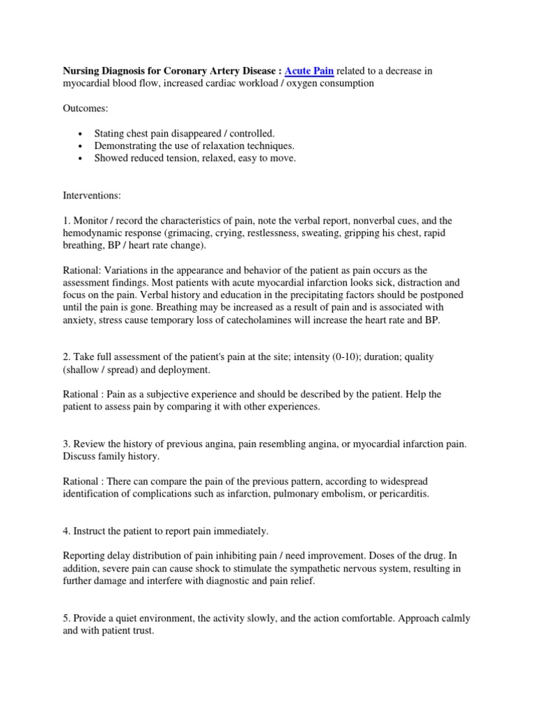 Nursing Diagnosis For Cad