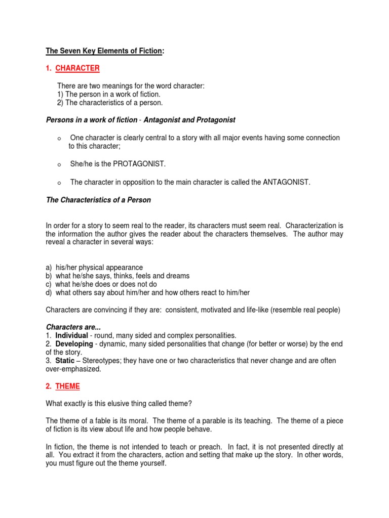 Character: The Seven Key Elements of Fiction | PDF | Narration | Plot ...
