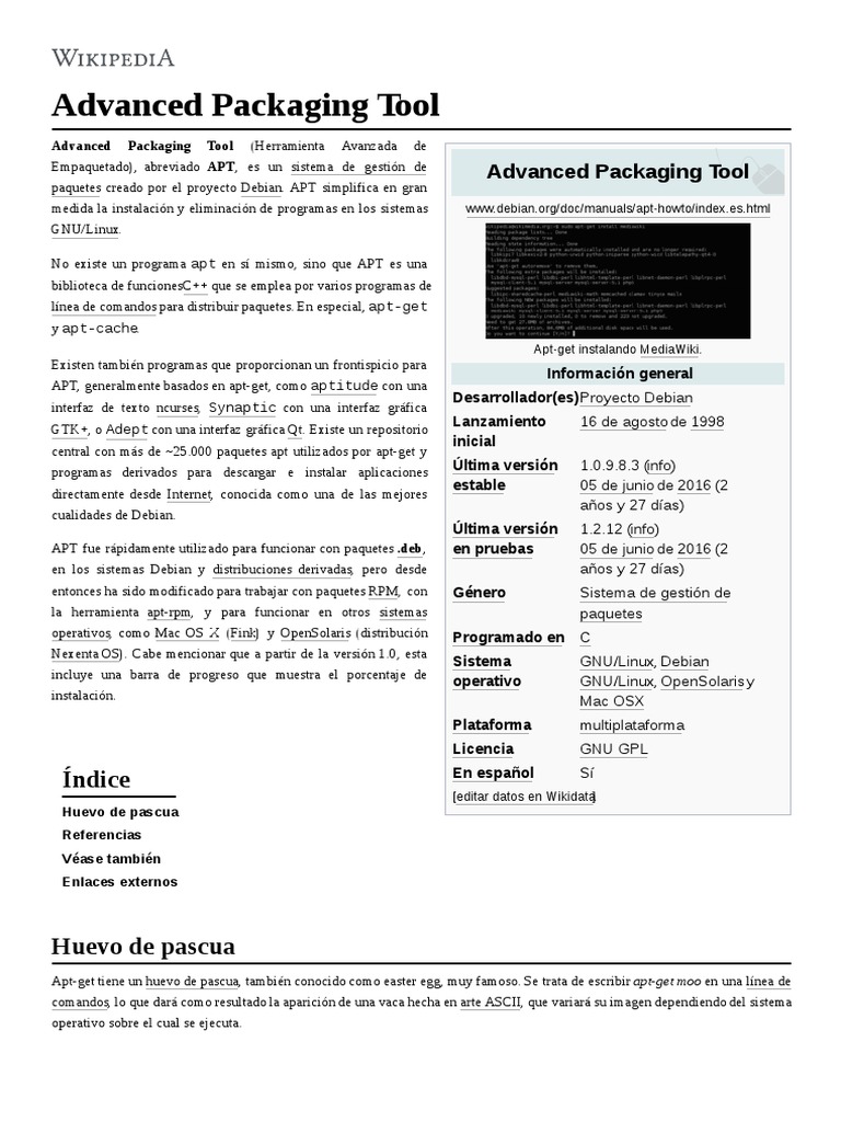 Advanced Packaging Tool | PDF | Software libre | Proyectos de software libre
