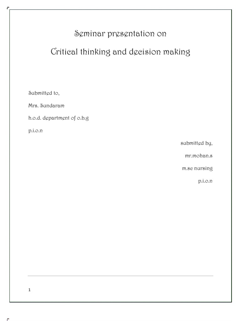 Critical Thinking and Decision Making | PDF | Critical Thinking ...