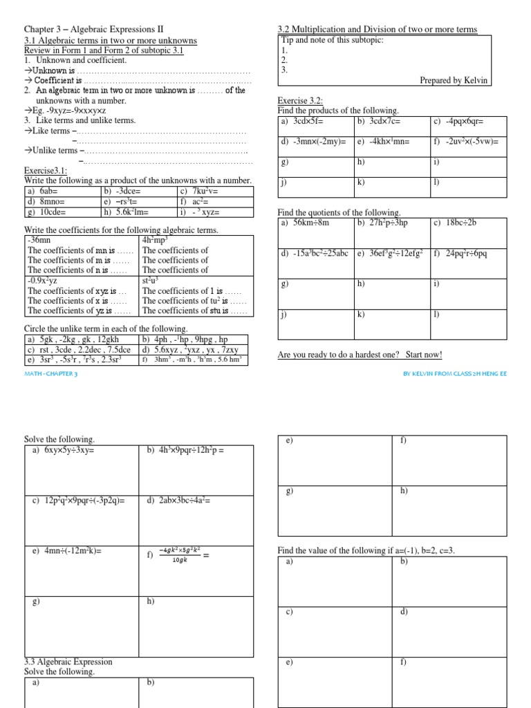 Form 2 Mathematics Notes +exercise by Kelvin - Chapter 3-4 | Download ...