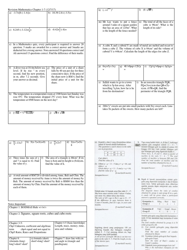 Form 2 Mathematics Notes +exercise by Kelvin - Chapter 1-7 | PDF ...