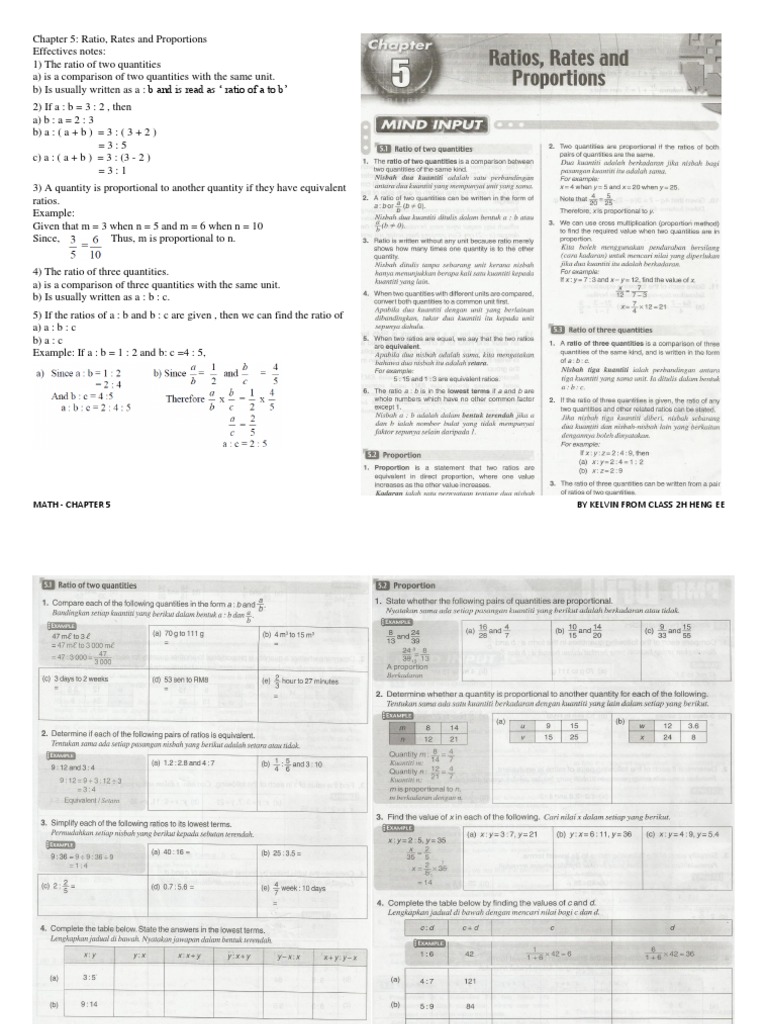 Form 2 Mathematics Notes +exercise by Kelvin - Chapter 5 | PDF | Ratio ...
