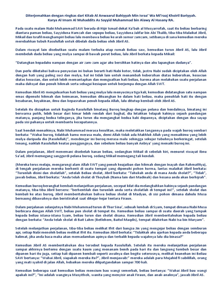 Diterjemahkan Dengan Ringkas Dari Kitab Al Anwaarul Bahiyyah Min Israa | PDF