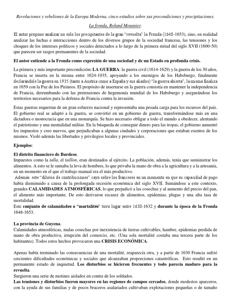 La Fronda: Crisis y Rebelión en Francia | PDF | Nobleza | Parlamento