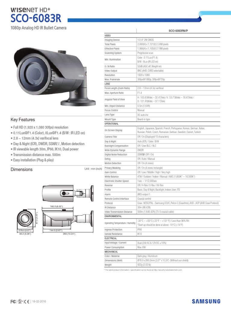 SCO-6083R Datasheet ENG | PDF | Coaxial Cable | Camera Lens