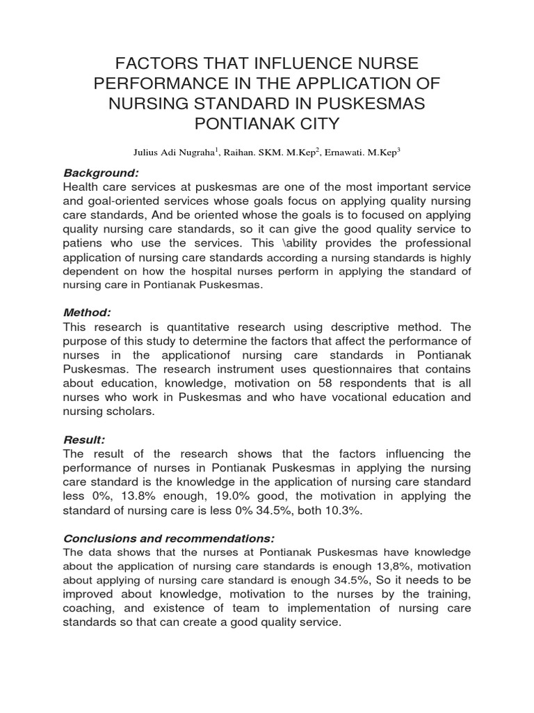 Factors That Influence Nurse Performance in The Application of Nursing ...