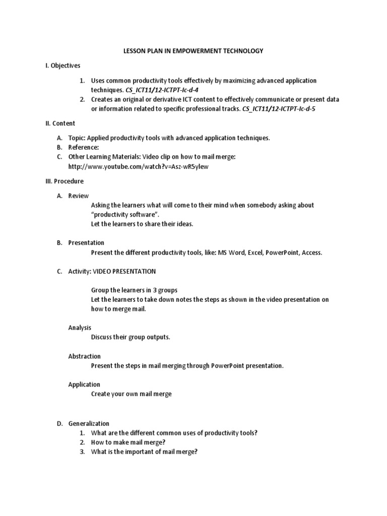 Lesson Plan in Empowerment Technology Final | PDF