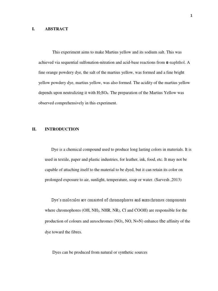 Synthesis of Martius Yellow Dye | PDF | Dye | Filtration