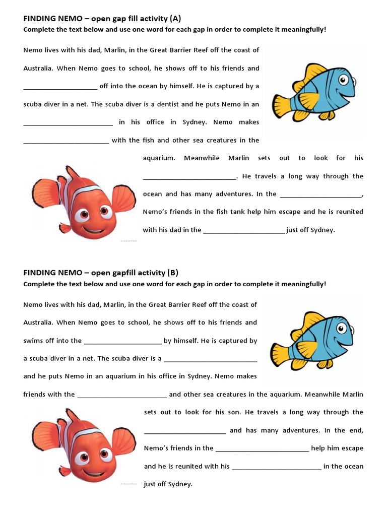 Finding Nemo Worksheet Science