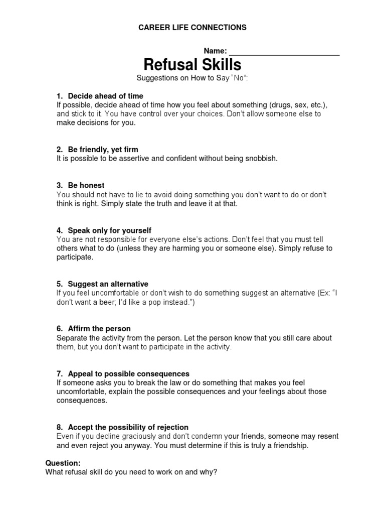 Refusal Skills: How to Say No Effectively | PDF