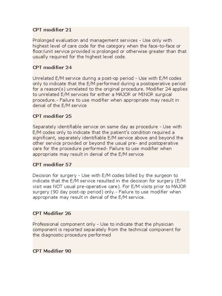 CPT Modifier New | PDF | Surgery | Specialty (Medicine)