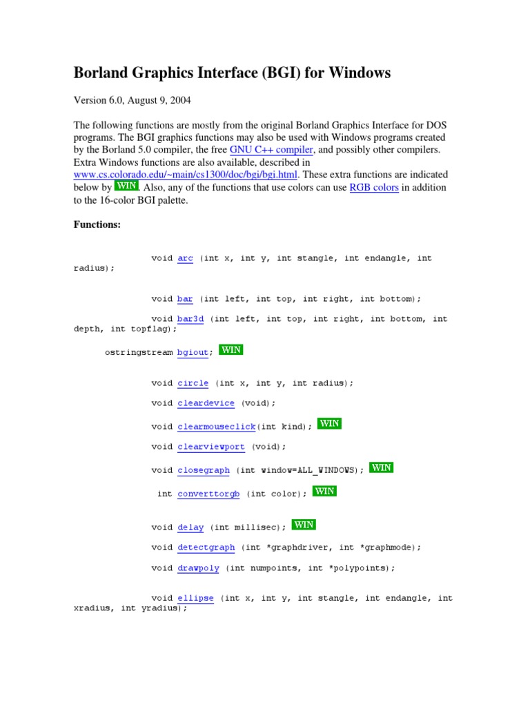 Borland Graphics Interface For Windows | PDF | Computer Graphics ... Borland Graphics Interface For Windows | PDF | Computer Graphics ...