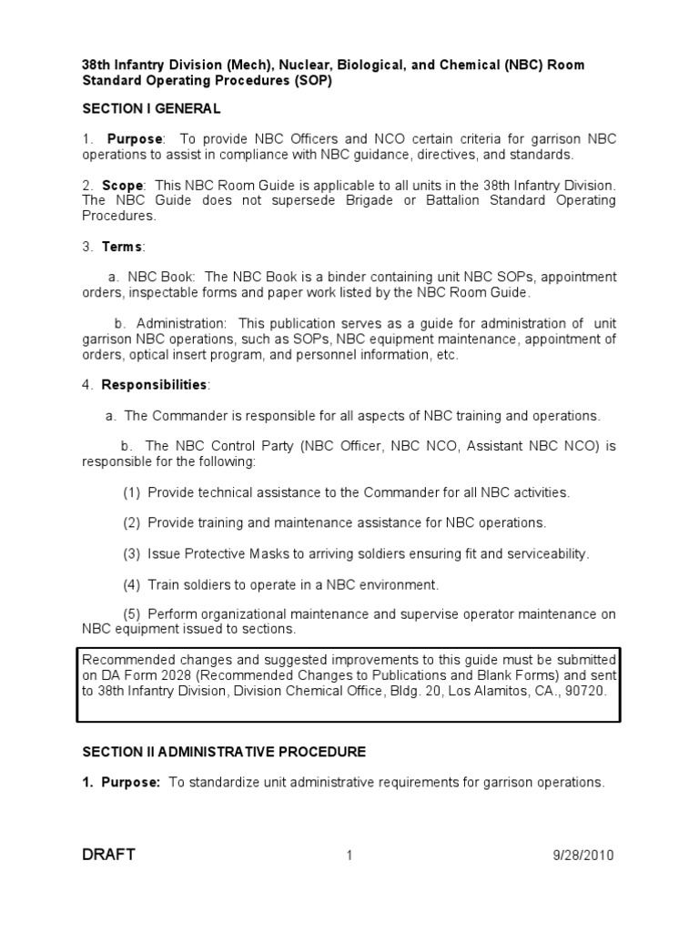 Nbc Room Sop | Weapons Of Mass Destruction | Chemical Warfare