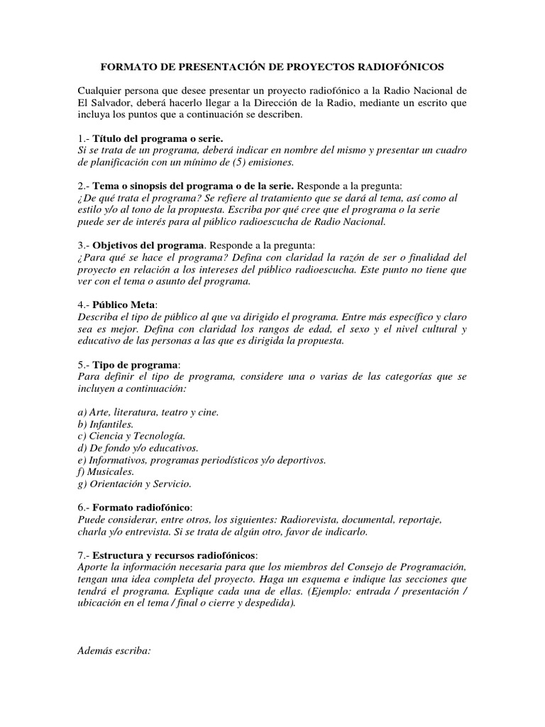 Formato Solicitud de Programas | PDF | Radio | Entretenimiento (general)