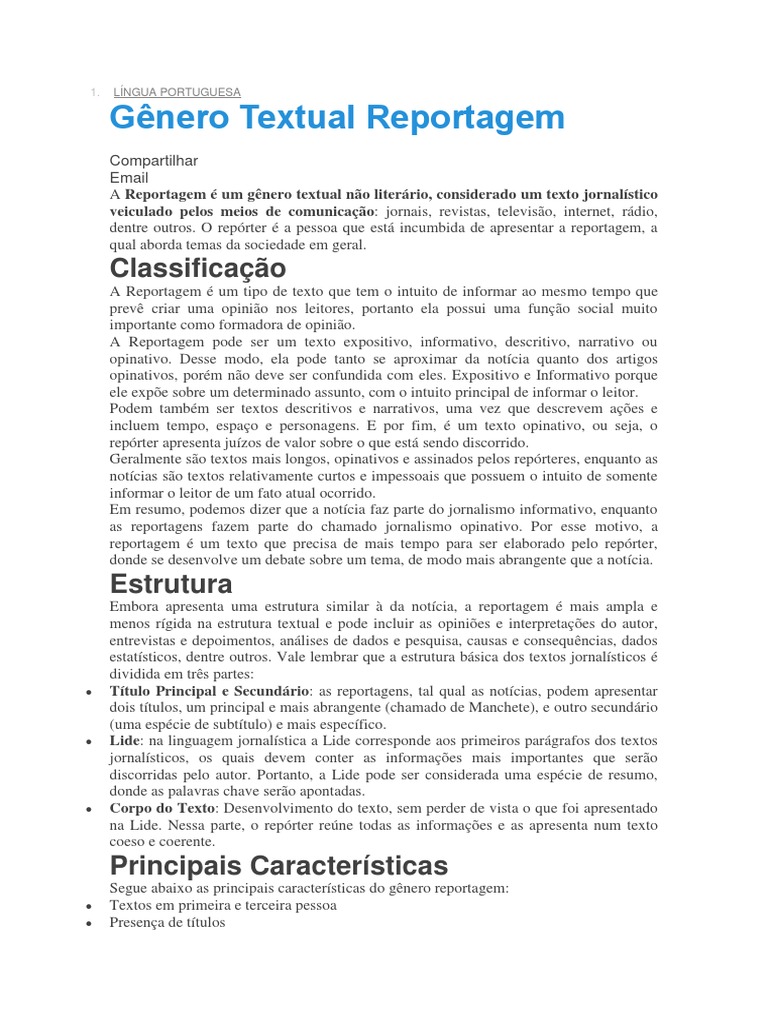 Características da Reportagem Jornalística | PDF | Jornalismo | Jornal ...