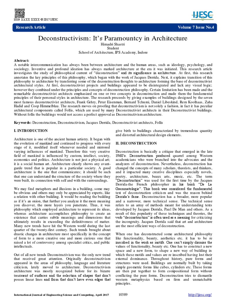 Deconstructivism Its Paramountcy in Architecture | PDF | Deconstruction ...