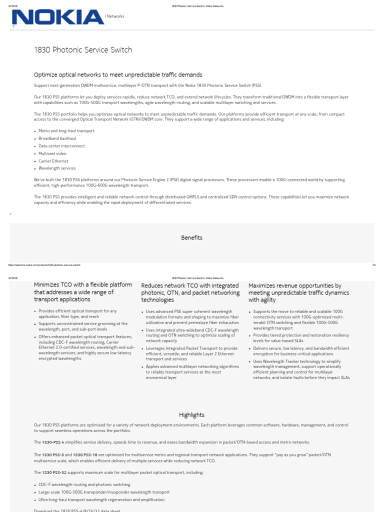 1830 Photonic Service Switch _ Nokia Networks | Computer Network ...