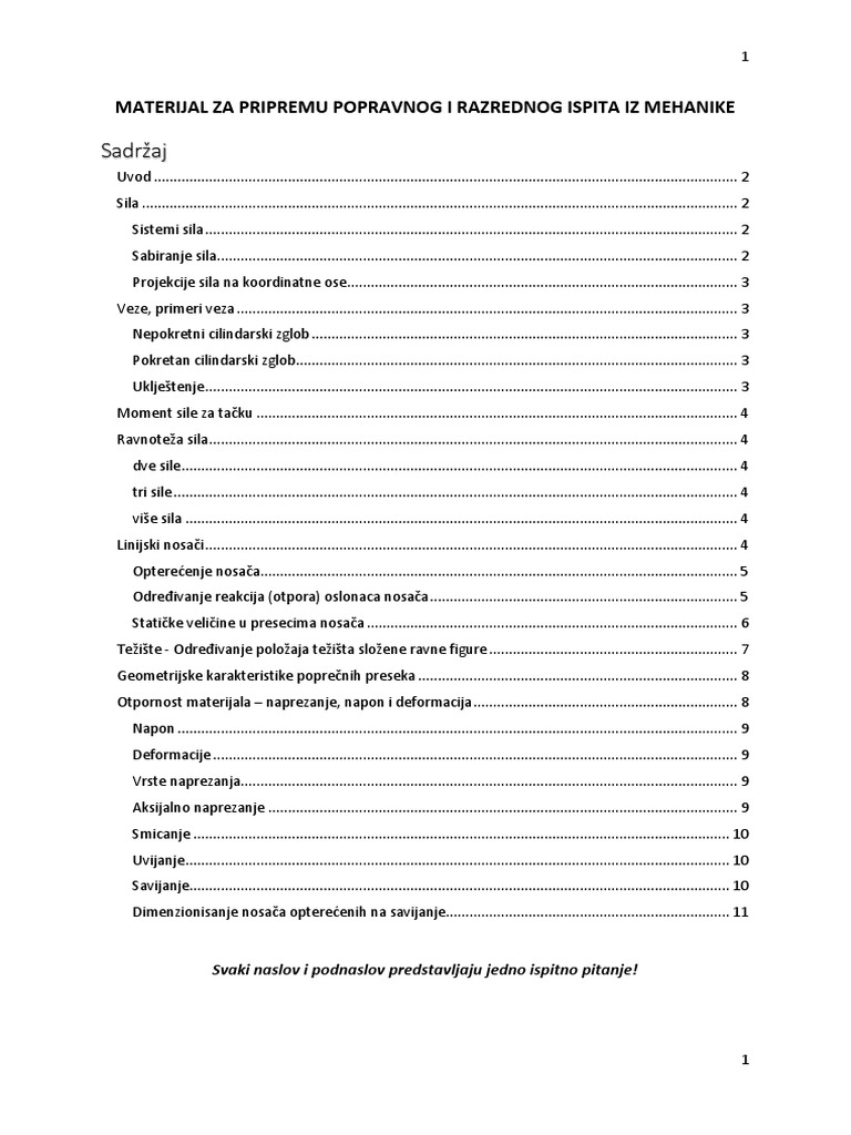 Mehanika (Statika I Otpornost Materijala) Popravni I Razredni Ispit | PDF