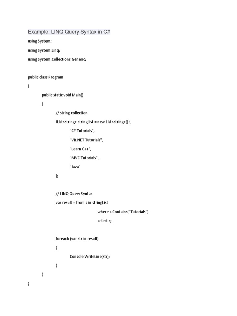 Linq Query Programs | PDF | C Sharp (Programming Language) | Anonymous Function