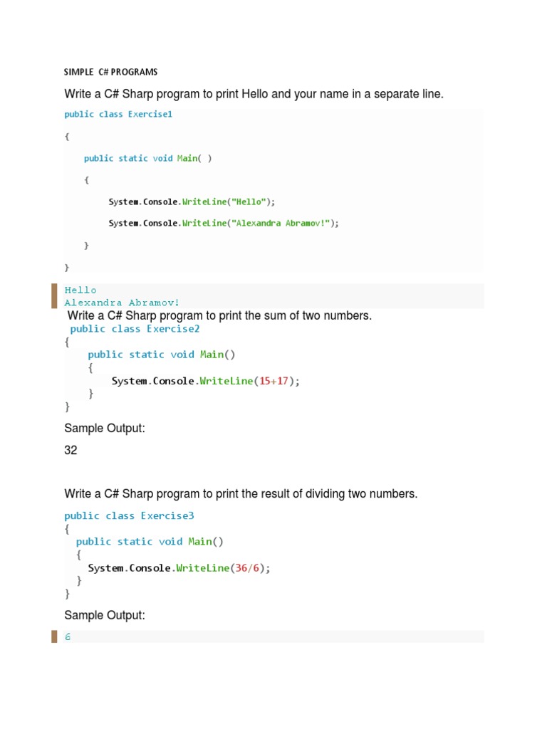 C# Programs | PDF | C Sharp (Programming Language) | Object Oriented ...