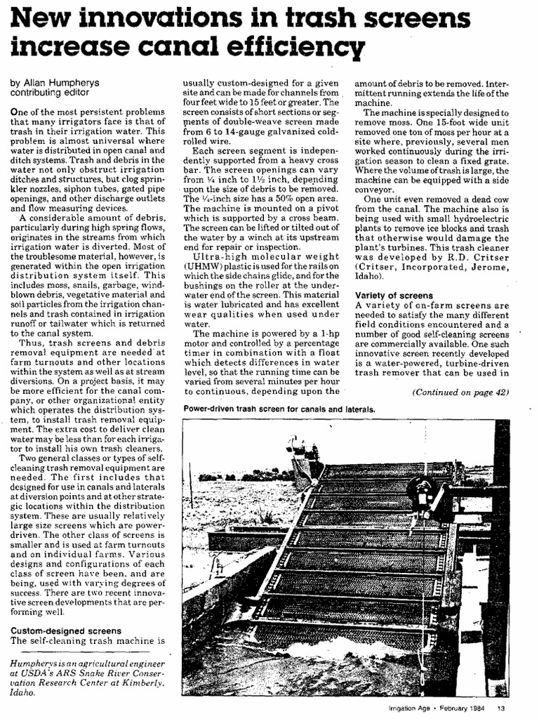 New Innovations in Trash Screens Increase Canal Efficiency | PDF ...