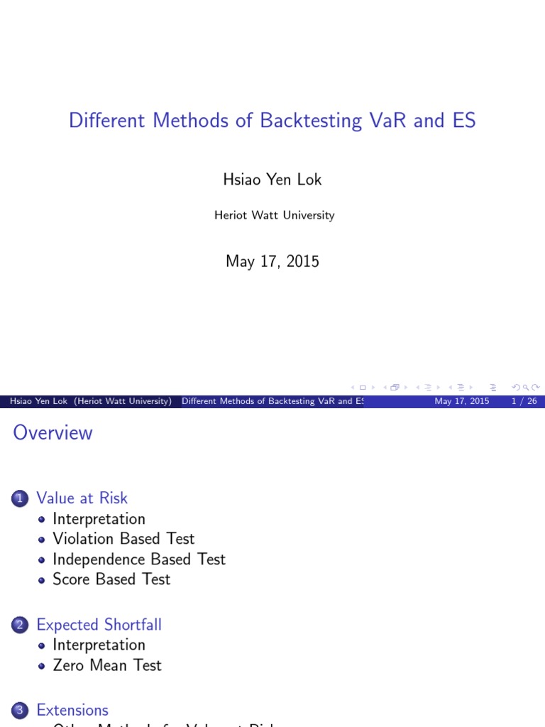 An Analysis of Different Methods for Backtesting Value at Risk (VaR ...