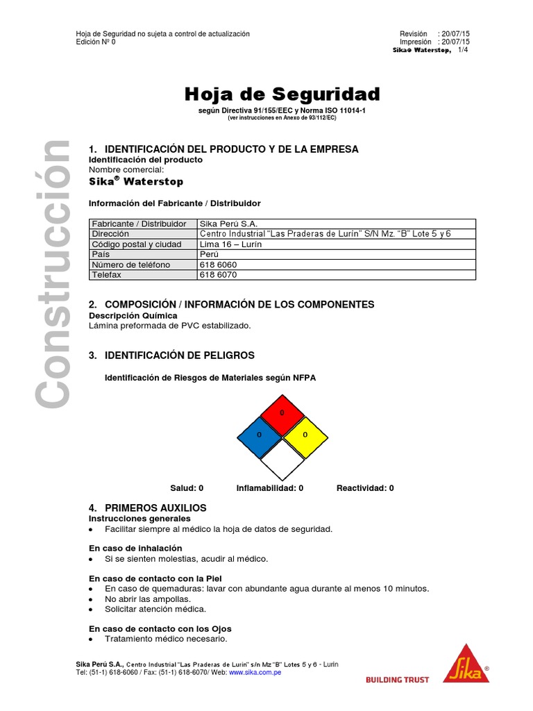 HS Sika Waterstop-701 | PDF | Agua | Residuos