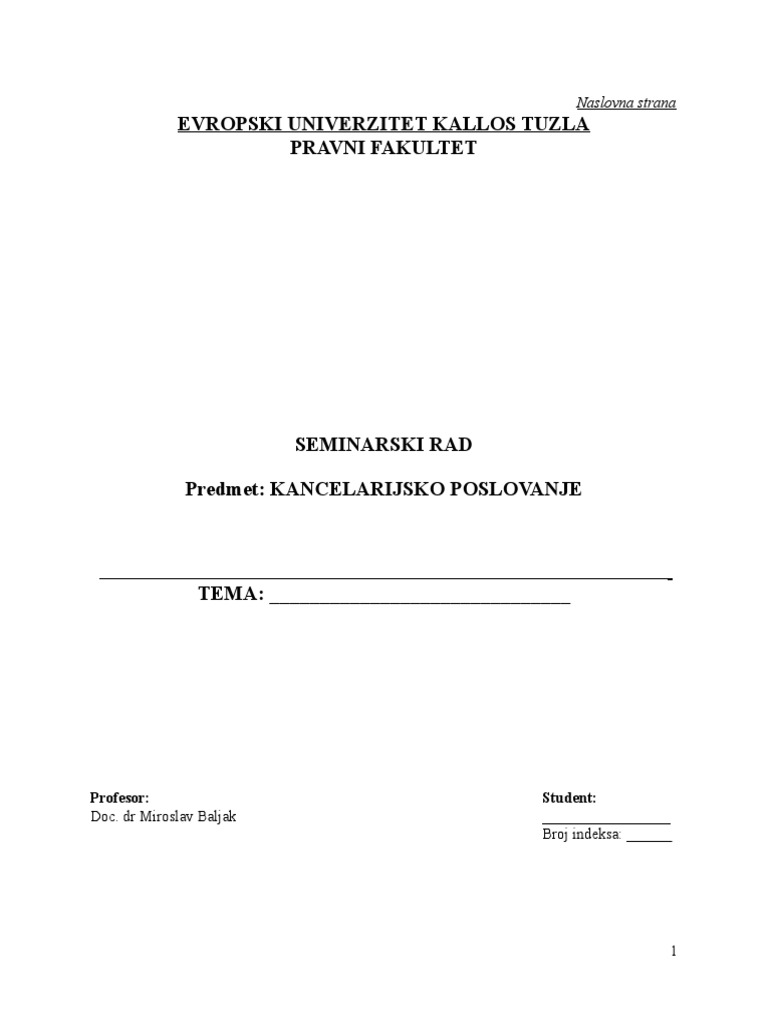 Uputstvo Za Seminarski Rad | PDF