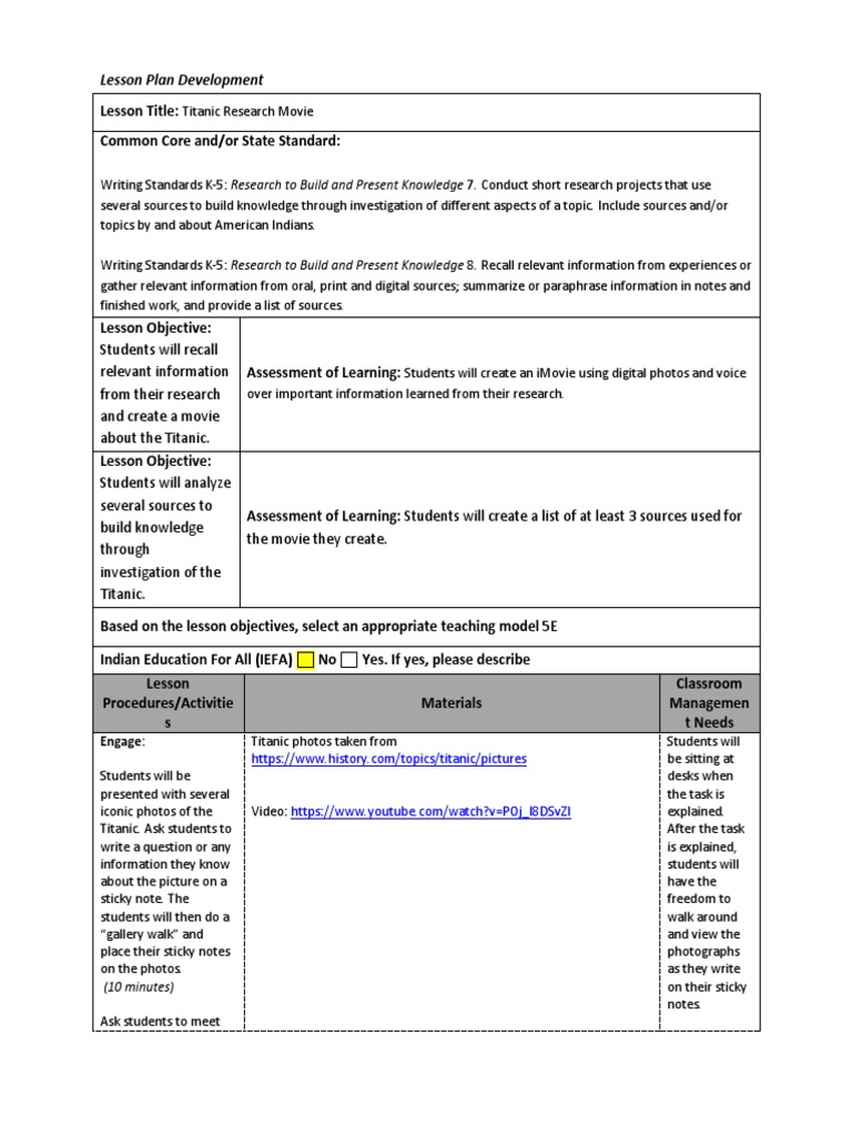 Titanic Lesson Plan | Download Free PDF | Pedagogy | Education Theory