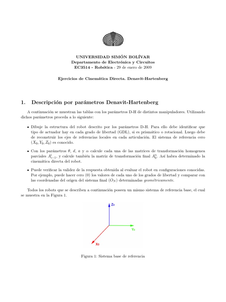 EC-3514 Ejercicios de Cinemática Directa. Denavit-Hartenberg | PDF ...
