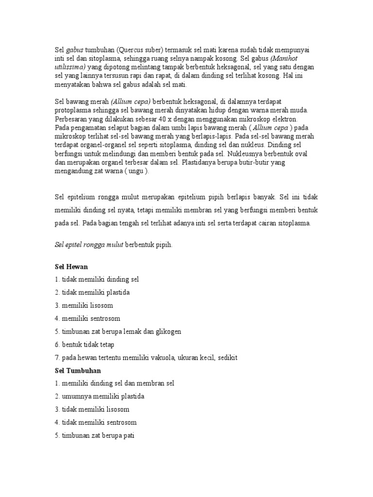 Sel Gabus Tumbuhan | PDF | Sains & Matematika