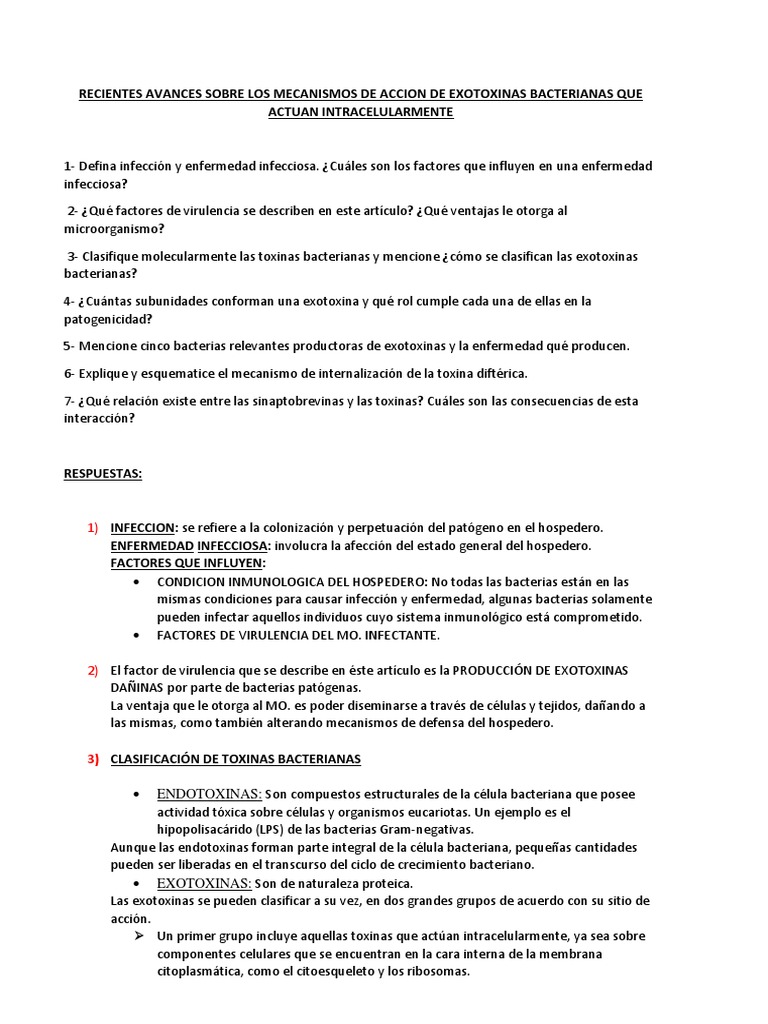 Recientes Avances Sobre Los Mecanismos de Accion de Exotoxinas ...