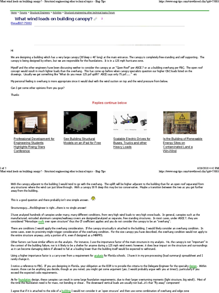 Windloads On Building Canopy | PDF | Structural Load | Spreadsheet