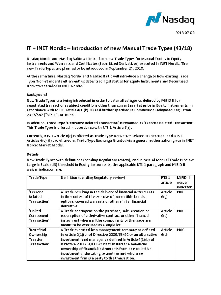 IT - InET Nordic - Introduction of New Manual Trade Types | PDF ...