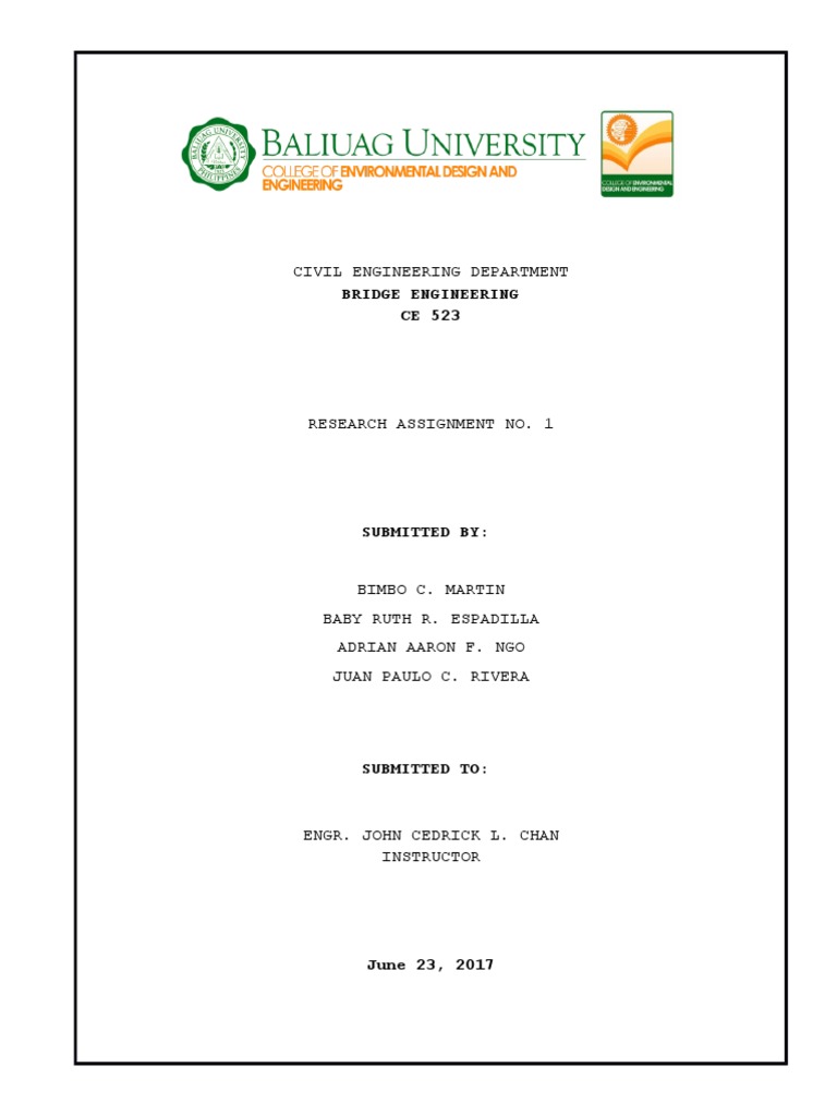 CE 523 Research Assignment on Bridge Engineering Design | PDF | Cast ...