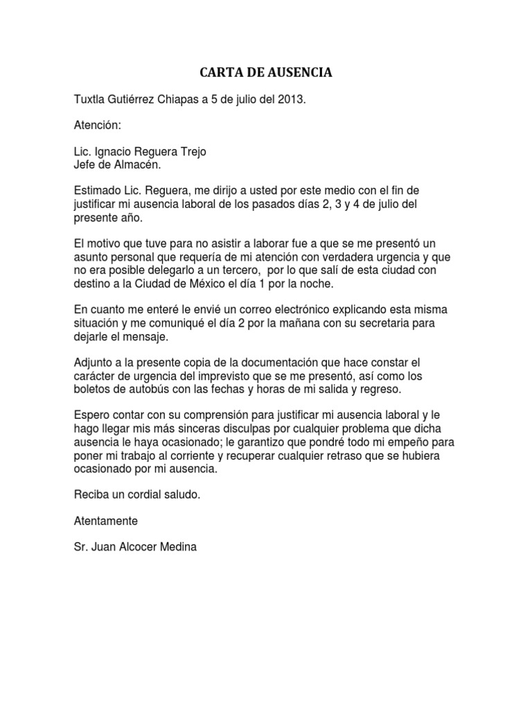 Carta de Ausencia | PDF
