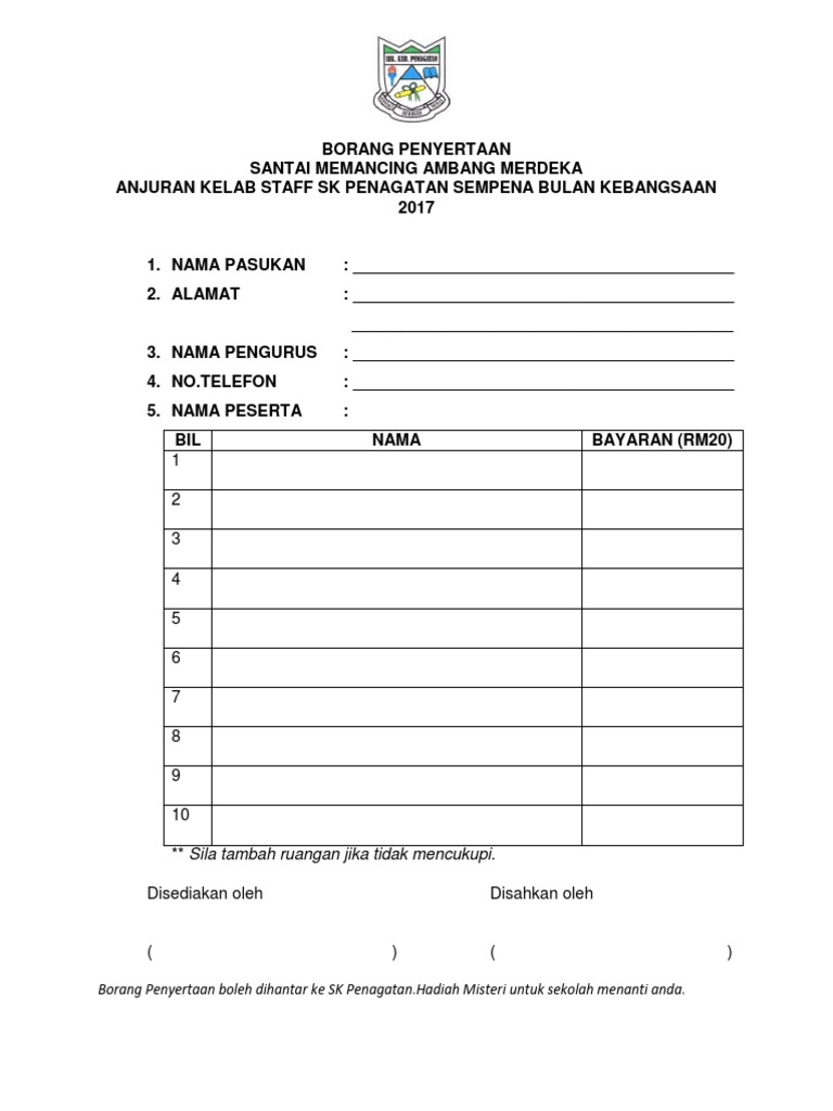 Borang Penyertaan Karnival Memancing 2017 | PDF