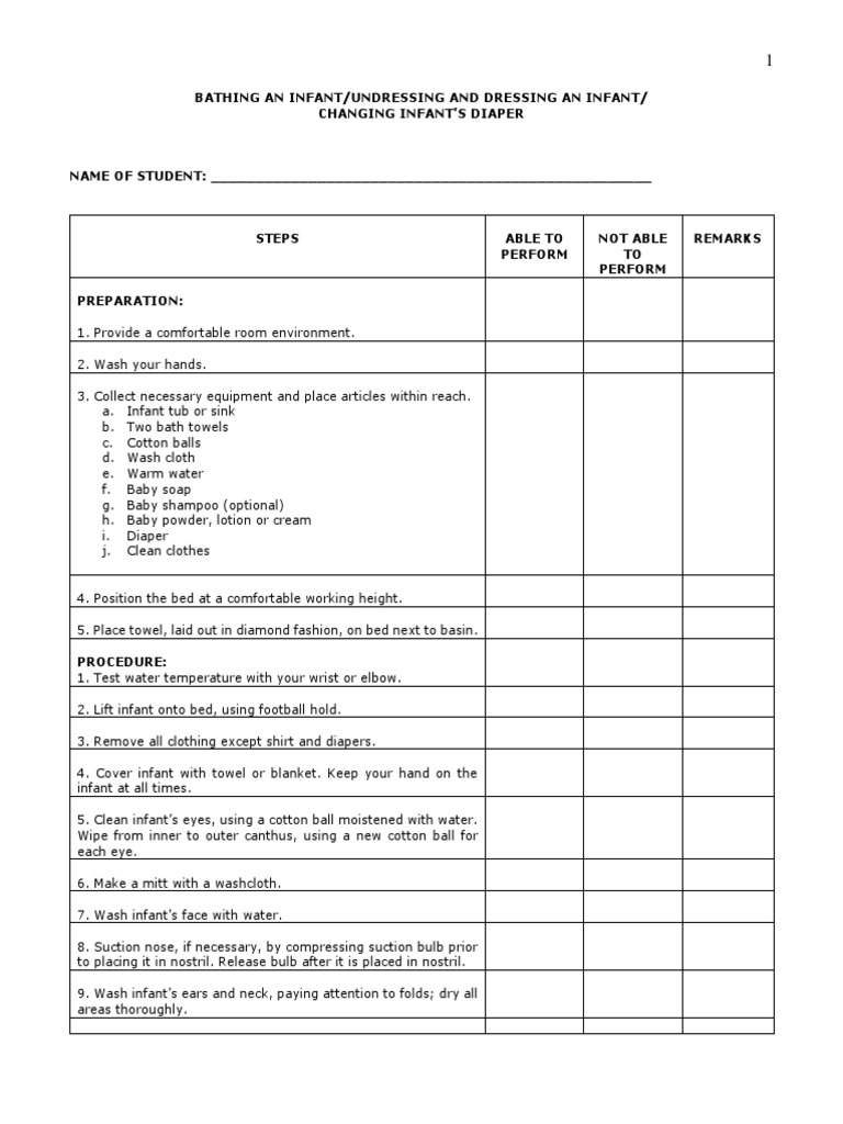 Bathing An Infant - Checklist | PDF | Circumcision | Clothing
