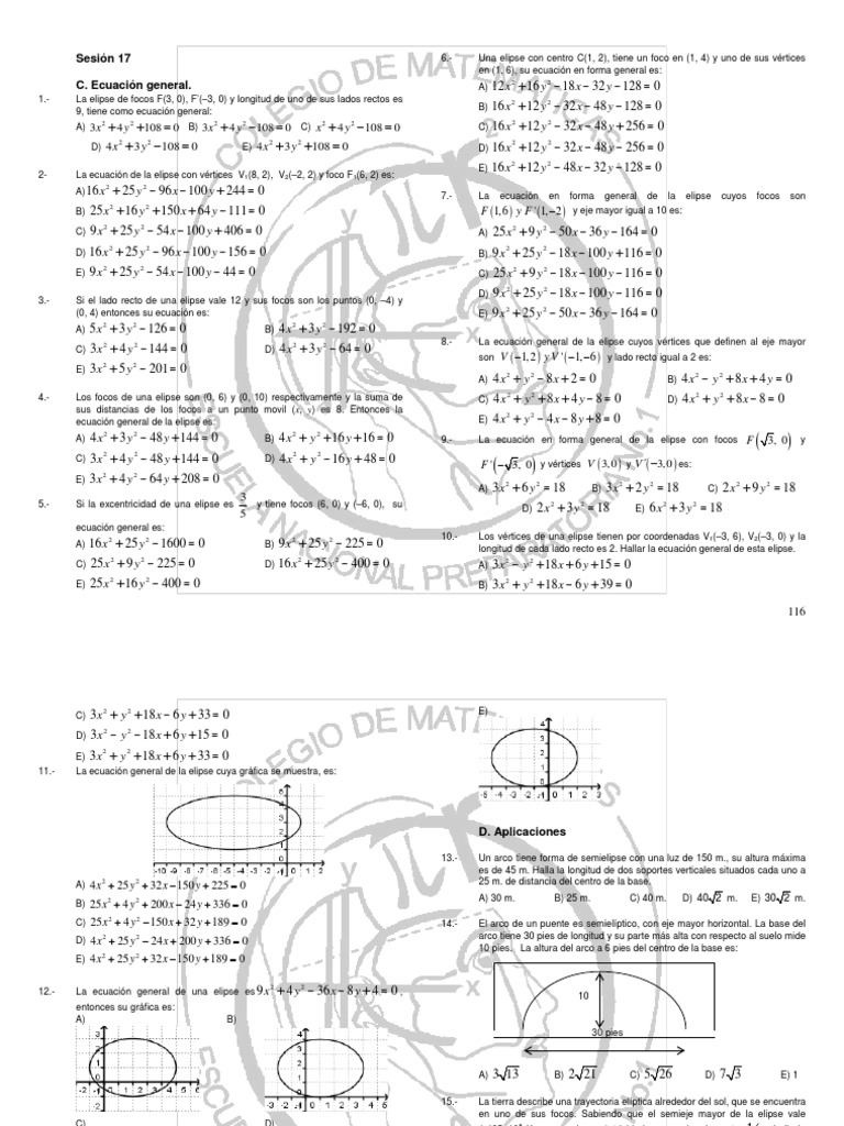 Ejercicios Elipse PDF | PDF | Elipse | Formas geométricas