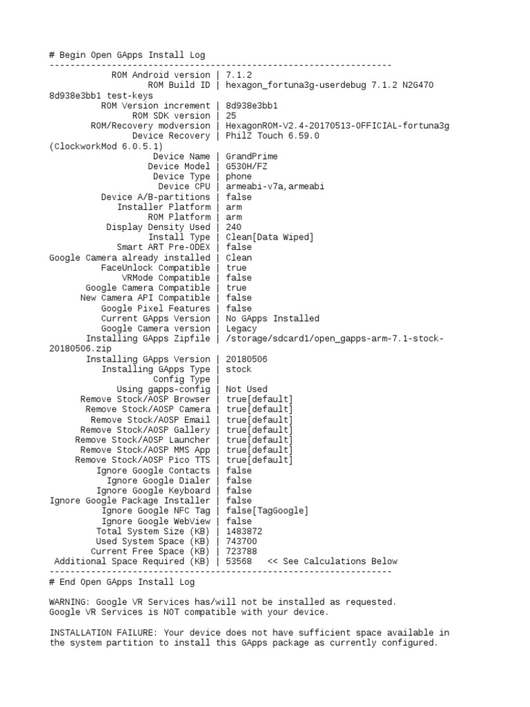 Open GApps Install Log | PDF | Android (Operating System) | Embedded Linux Distributions