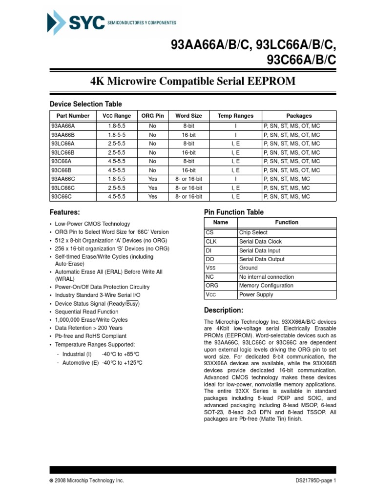93C66 PDF | PDF | Input/Output | Computer Architecture