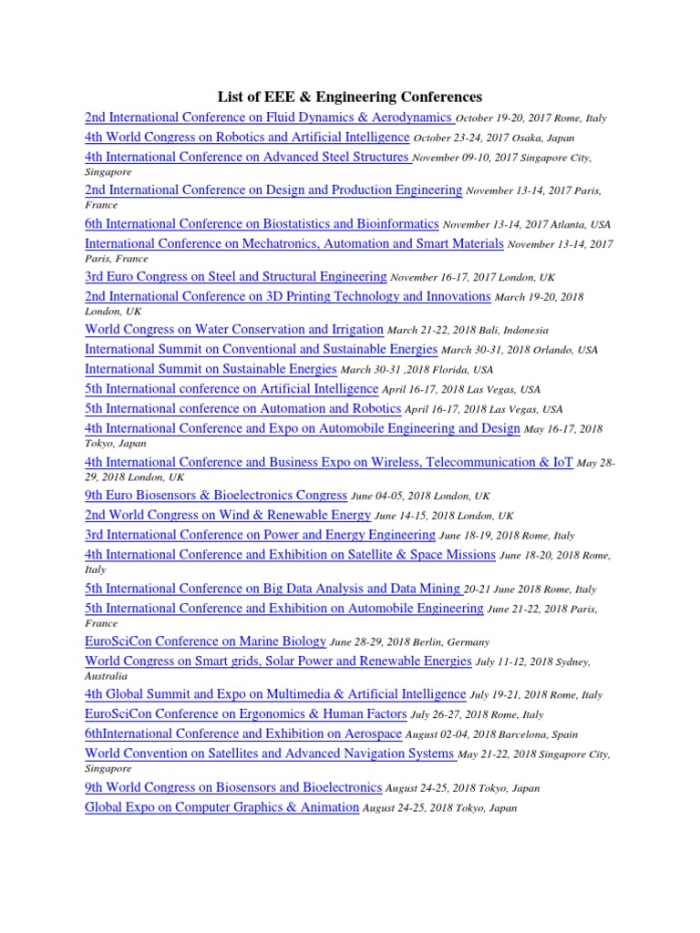 List of EEE & Engineering Conferences | Download Free PDF | Engineering ...