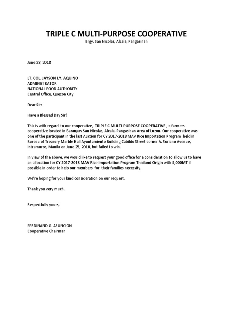 Request for Rice Import Allocation | PDF | Social Science